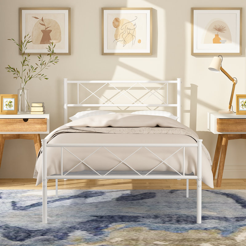 Ebern Designs Twin Size Metal Bed Frame with Vintage Headboard and Footboard Farmhouse Platform Bed Reviews Wayfair